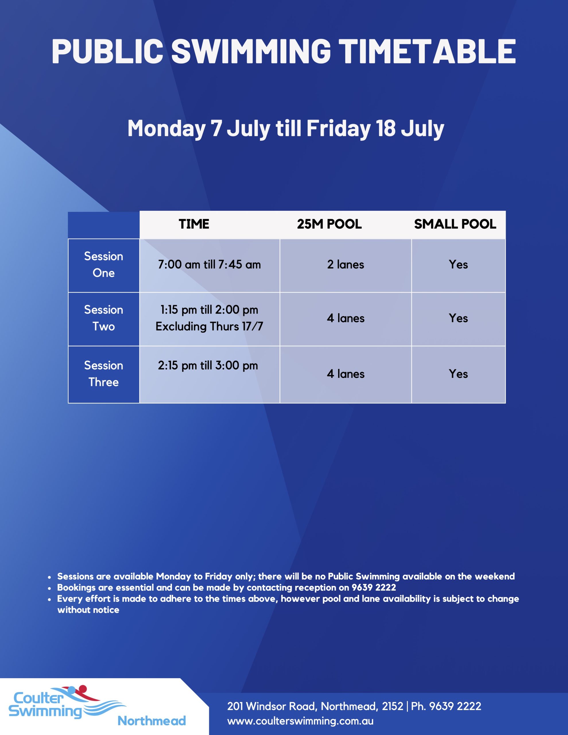 Timetable (Northmead) | Coulter Swimming