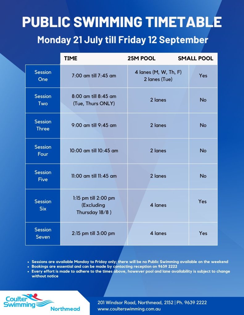 Timetable (Northmead) | Coulter Swimming