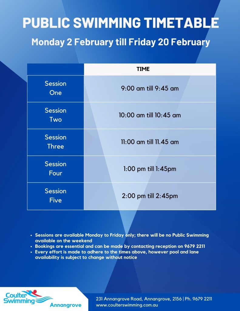 Timetable (Annangrove) | Coulter Swimming